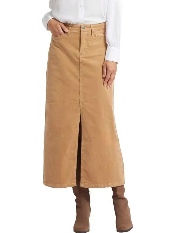 NYDJ High Waist Slit Front Corduroy Maxi Skirt - Sand Dune