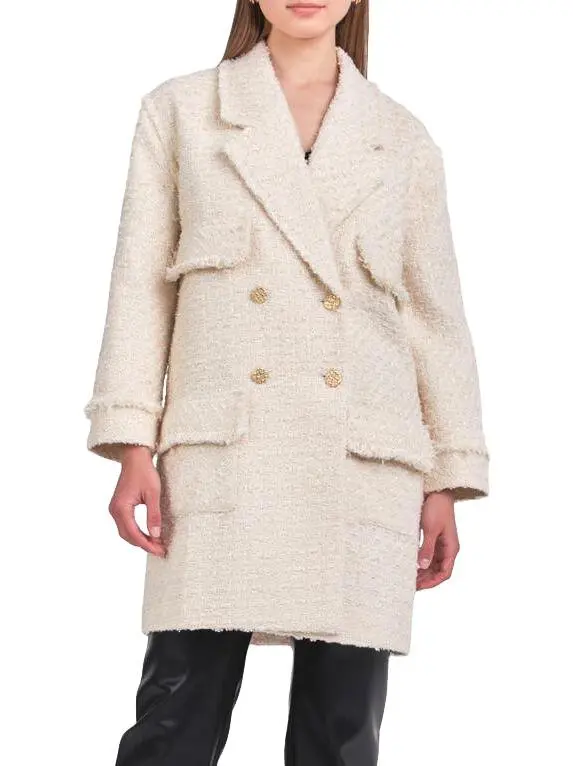 Endless Rose Double-breasted Tweed Coat - Cream