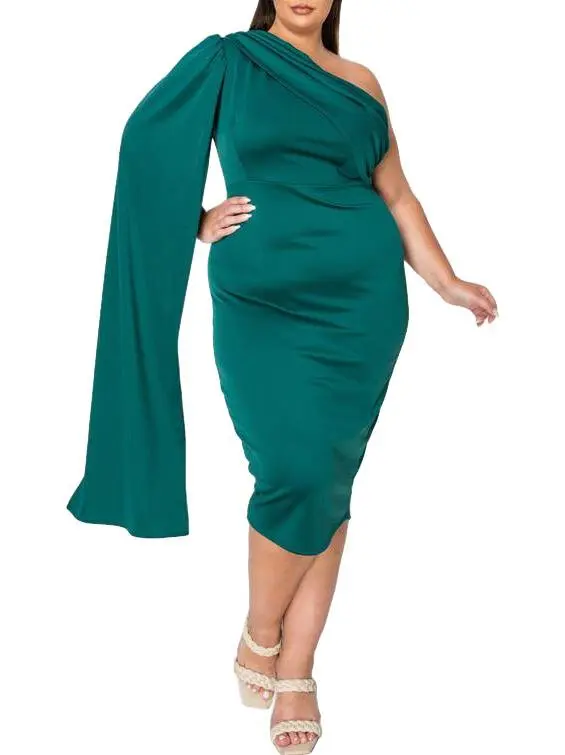 L I V D Spade One-shoulder Cape Midi Dress - Emerald