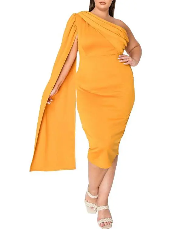 L I V D Spade One-shoulder Cape Midi Dress - Mustard