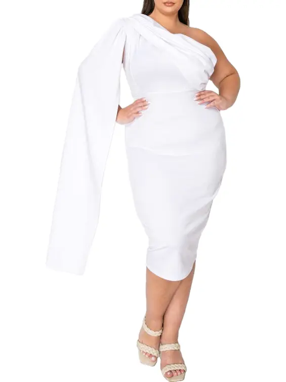L I V D Spade One-shoulder Cape Midi Dress - White