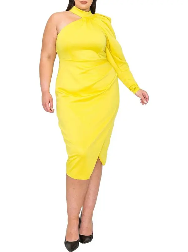 L I V D Gigi One-shoulder Midi Dress - Yellow