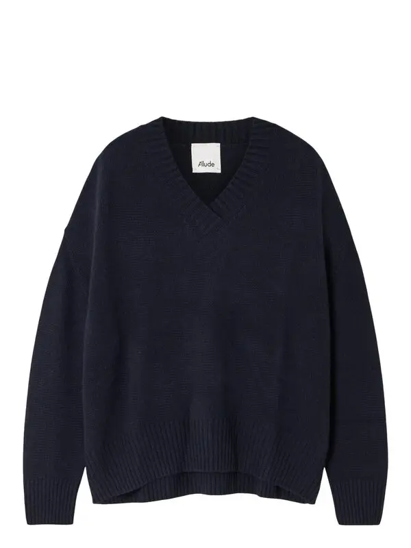 ALLUDE Cashmere V-neck Sweater - Blue