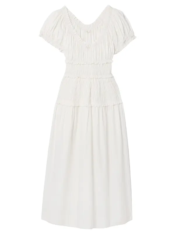 DÔEN Leanne Shirred Cotton-voile Midi Dress - White
