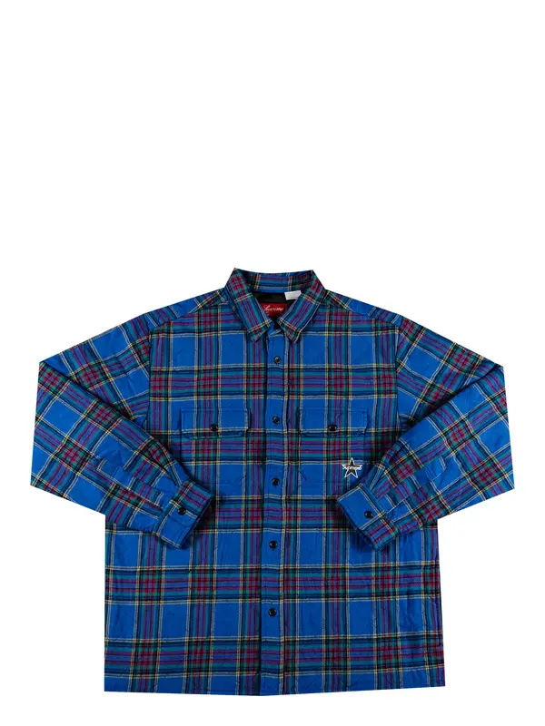Supreme Quilted Plaid Flannel Shirt 'dusty Royal - Blue