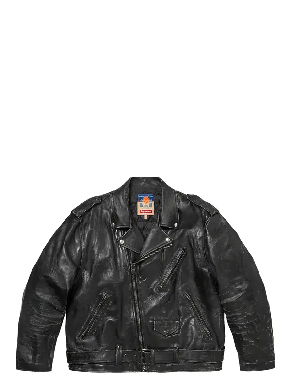 Supreme X Blackmeans Painted Leather Motorcycle Jacket - Black