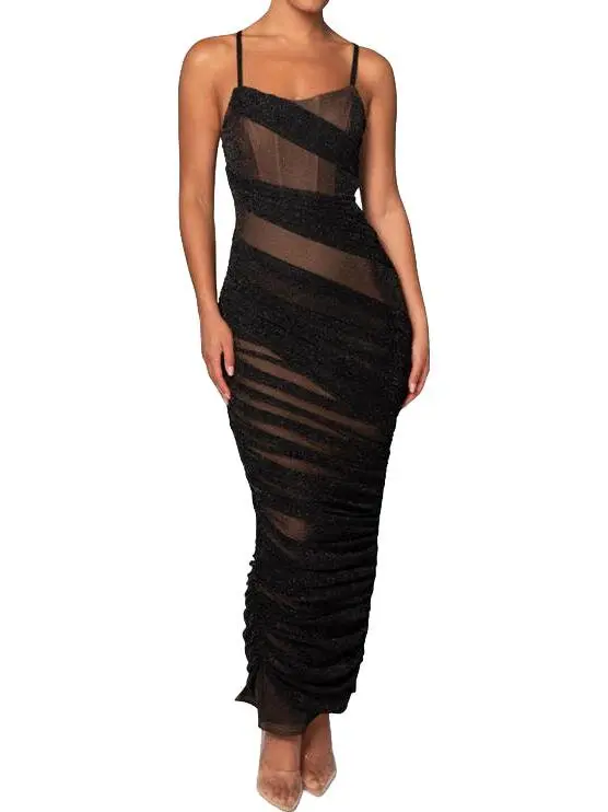 JLUXLABEL Catalina Metallic Knit Maxi Dress - Black