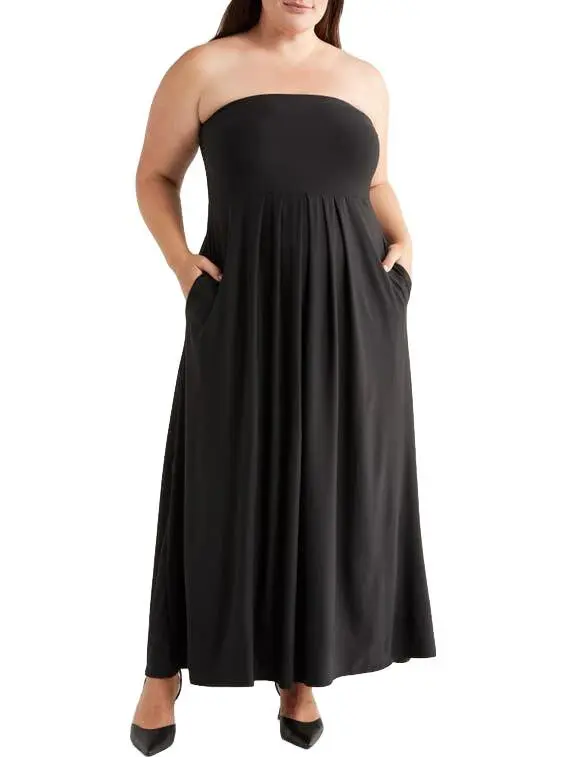 24SEVEN COMFORT APPAREL Pleated Stretch A-line Dress - Black