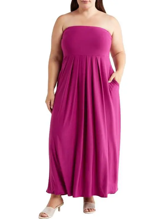 24SEVEN COMFORT APPAREL Pleated Stretch A-line Dress - Magenta