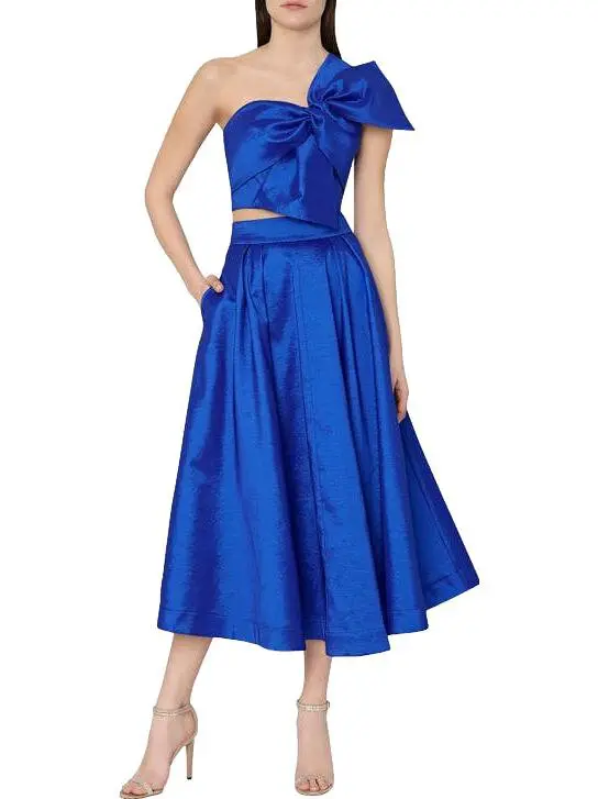 MILLY Juliet Taffeta Midi Skirt - Blue