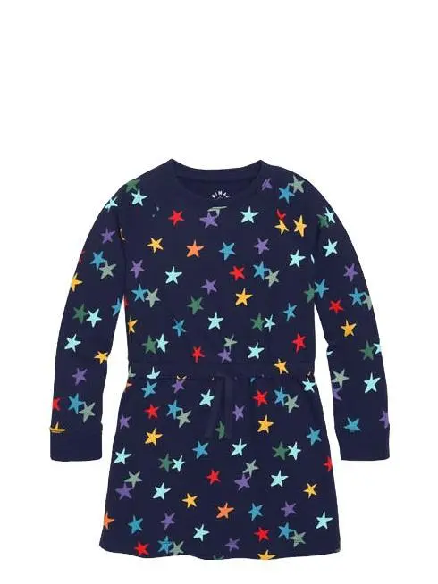 PRIMARY Sweatshirt Dress In Rainbow Confetti Stars - Navy Confetti Stars