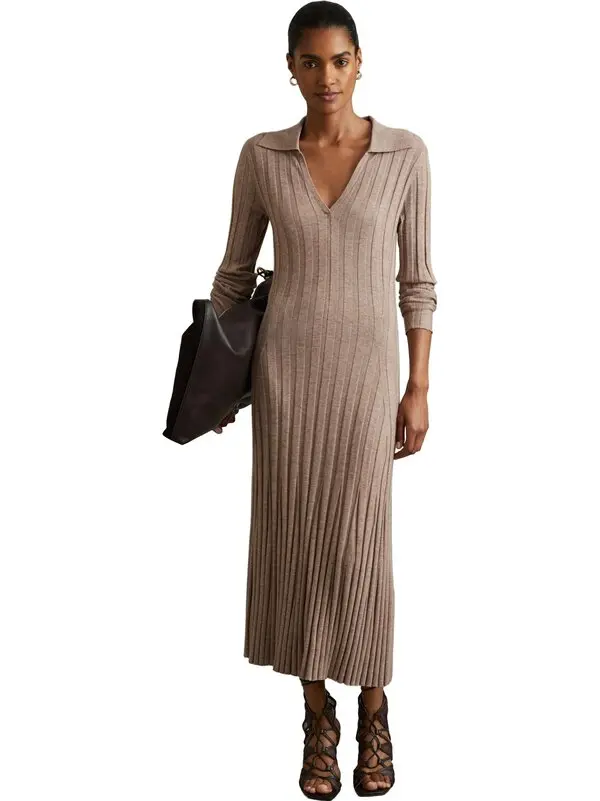 REISS Winnie Knitted Midi Dress - Neutral
