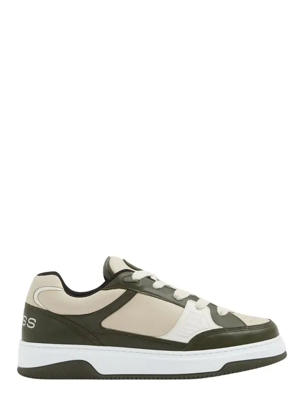 REISS Alvar Panelled Leather Trainers - Green