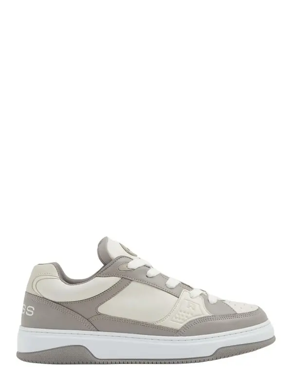 REISS Alvar Panelled Leather Trainers - Grey