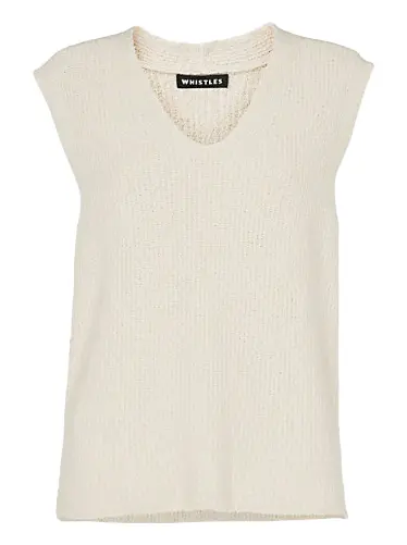 Whistles V-neck Cotton-blend Tank - Cream