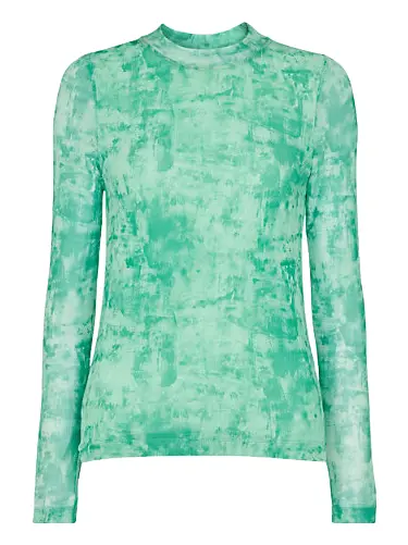 Whistles Brushwork Print Long-sleeve Stretch-mesh Top - Multi-coloured