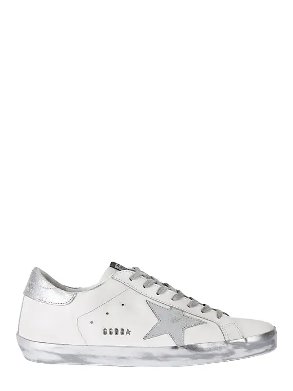 Golden Goose Super-star Logo-embellished Leather Low-top Trainers - Silver Com