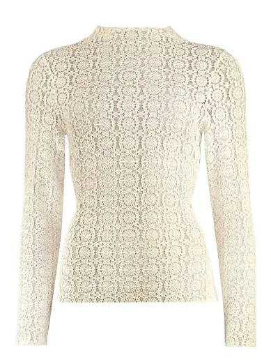 RO&ZO Lace High-neck Long-sleeve Top - White