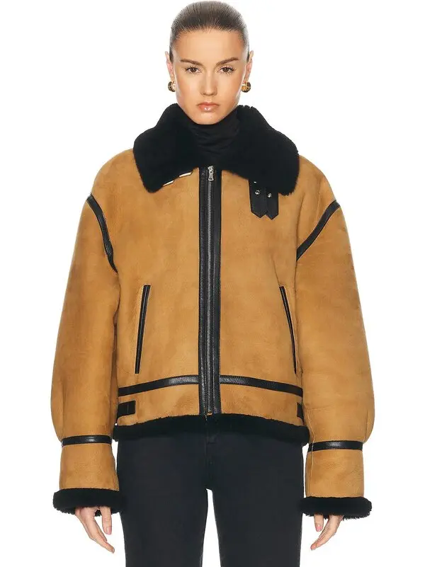 Nour Hammour Portia Fur Jacket - Biscotti & Black