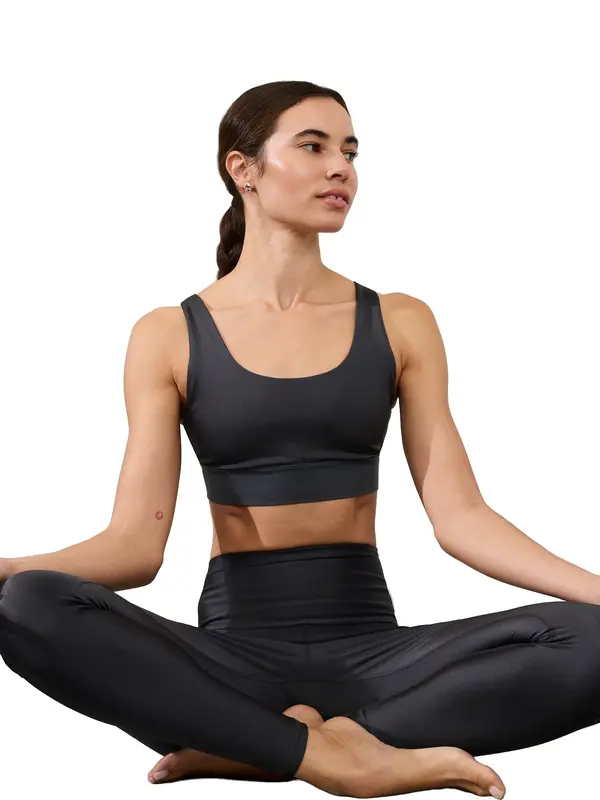 Athleta Breathe Longline Sports Bra A-c - Black Sand Matte Sheen