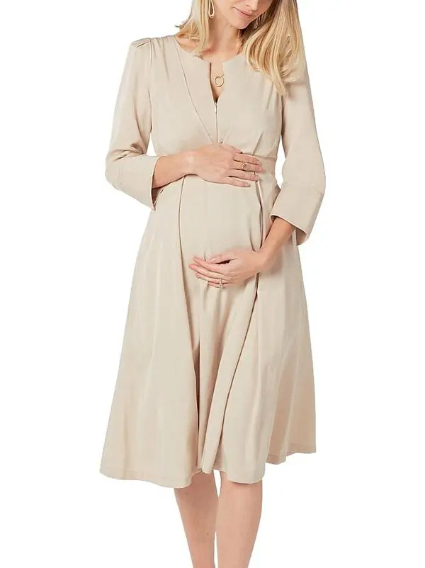 MARION Maternity & Nursing Midi Tea Dress - Beige