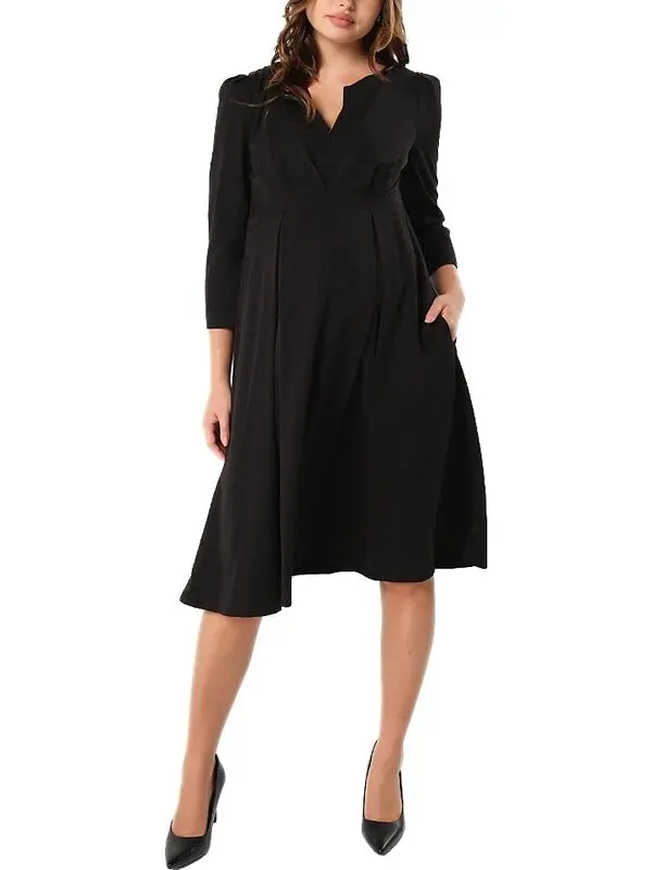 MARION Maternity & Nursing Midi Tea Dress - Black