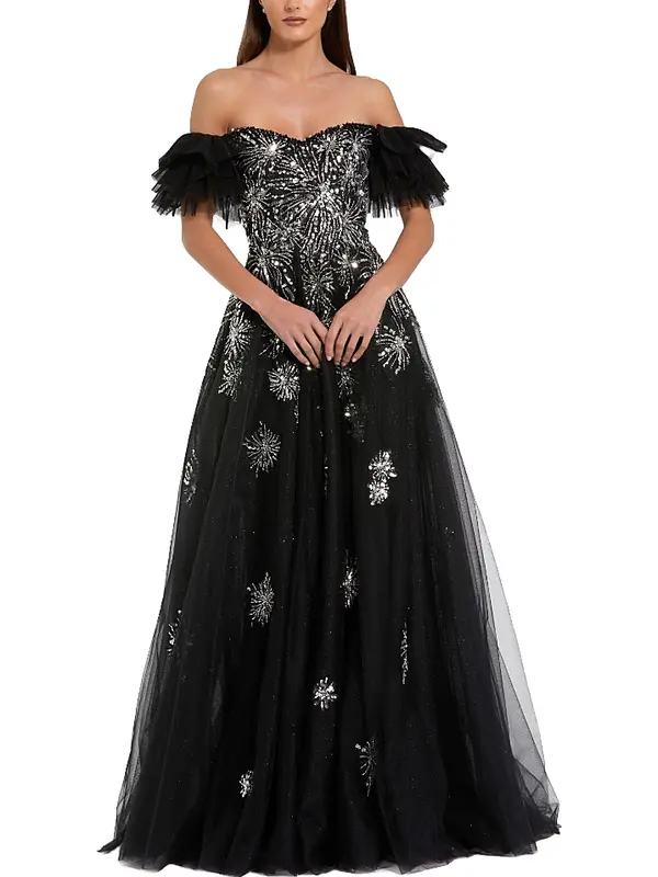 Mac Duggal Tulle Sequin And Beaded Gown - Black