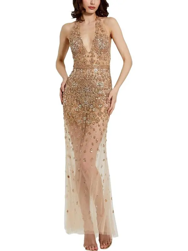 Mac Duggal Halter Gown - Nude Silver