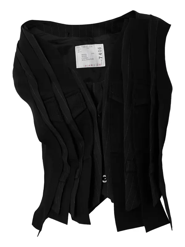 Sacai Layered Pinstriped Wool Vest - Black