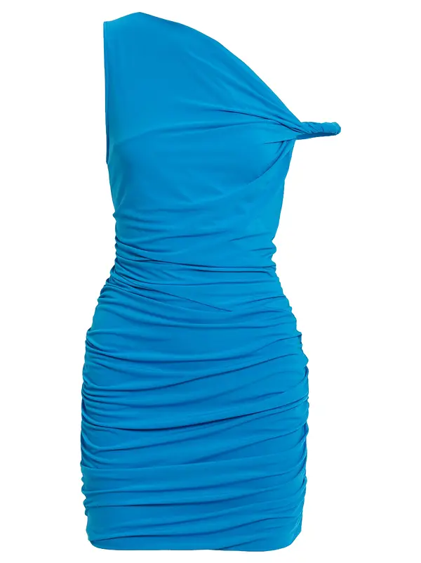 Helmut Lang One-shoulder Ruched Crepe Mini Dress - Azure