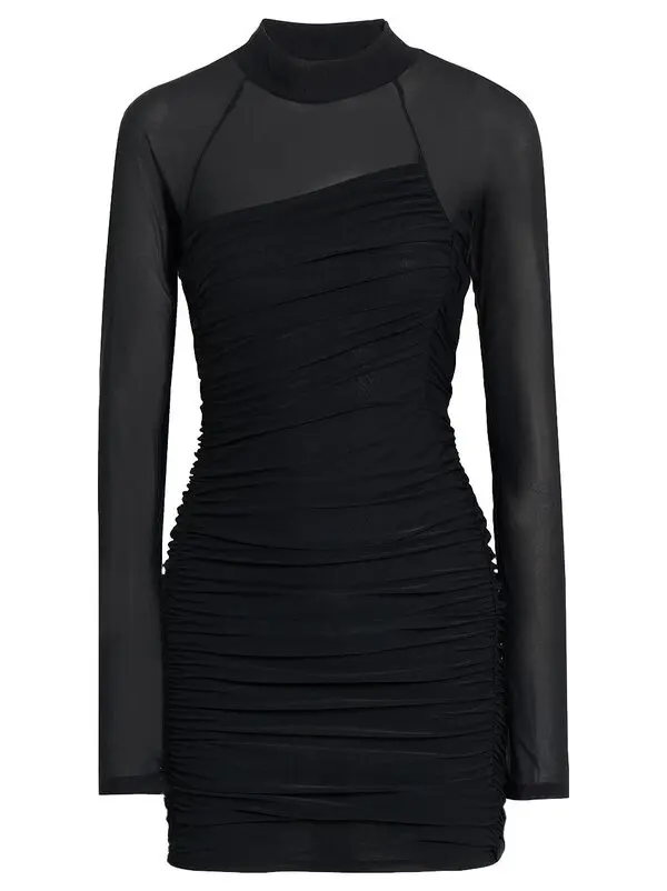 Helmut Lang Ruched Chiffon Mini Dress - Black