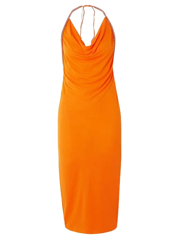DION LEE Barball Open-back Beaded Mesh Midi Dress - Orange