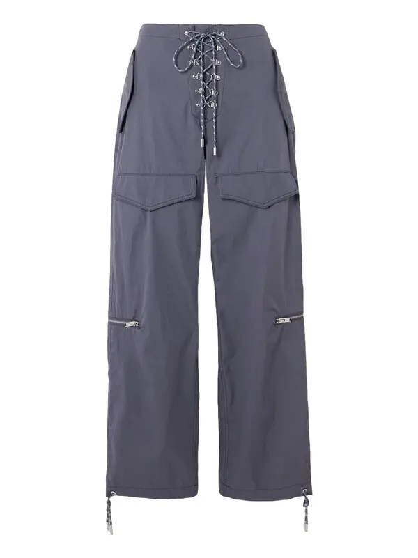 DION LEE Lace-up Wide-leg Twill Pants - Gray