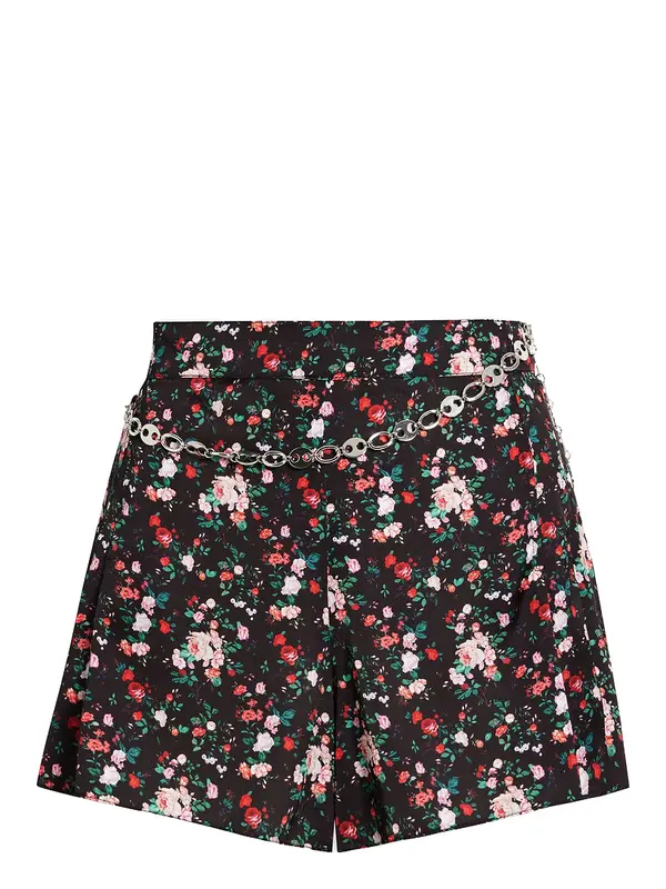 Rabanne Chain-embellished Floral-print Crepe De Chine Shorts - Black