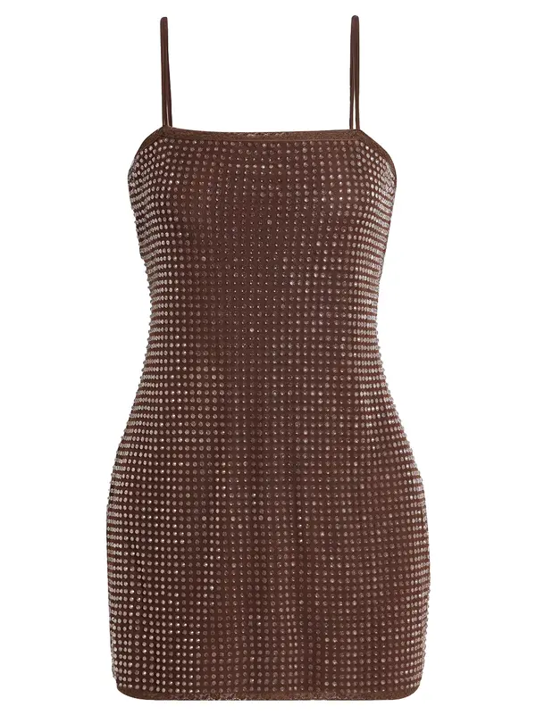 Alexander Wang Crystal-embellished Tulle Mini Dress - Chocolate