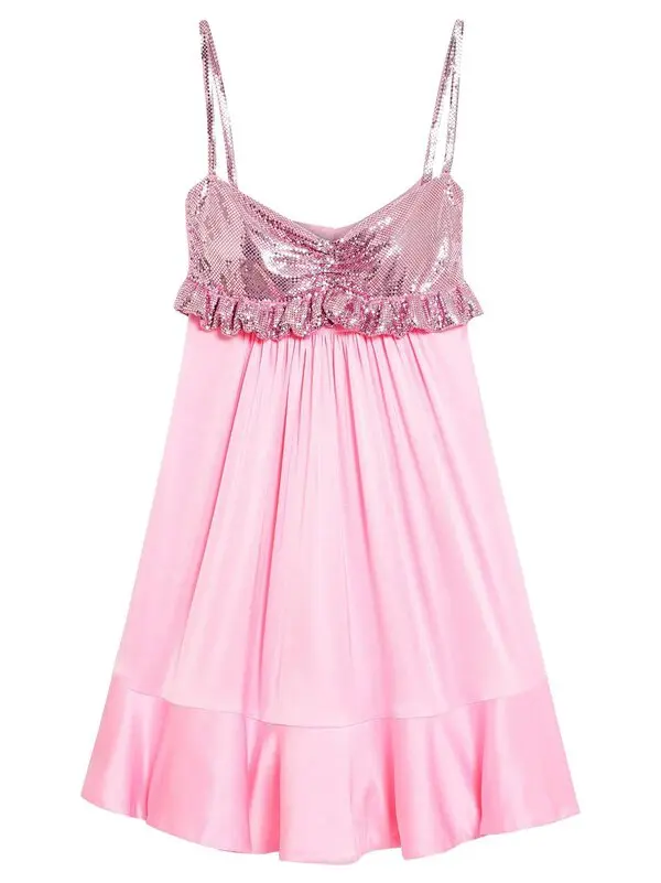 Rabanne Ruffled Chainmail And Stretch-satin Mini Dress - Pink