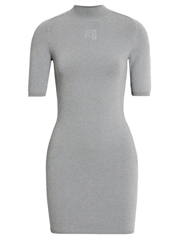 Alexander Wang Logo-print Knitted Mini Dress - Gray
