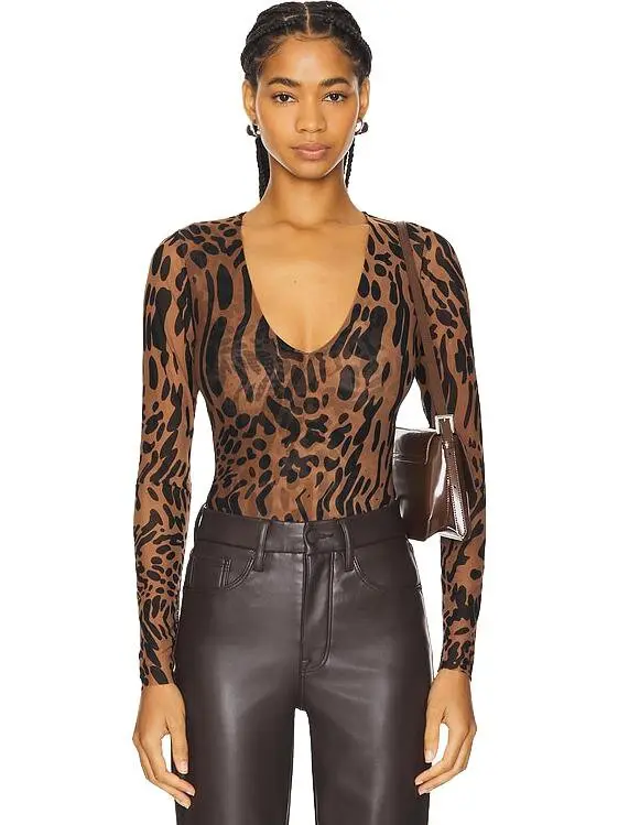 Good American Mesh Bodysuit - Warped Leopard004
