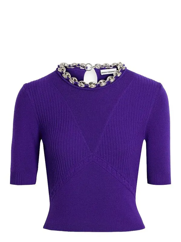 Rabanne Chain-embellished Wool-blend Top - Purple
