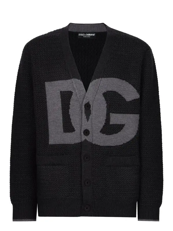 Dolce & Gabbana Hand-knit Wool Cardigan With Dg Logo - Grey