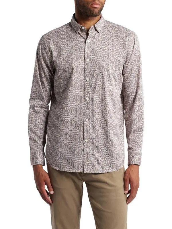Johnston & Murphy Geometric Medallion Print Button-up Shirt - Brown/navy