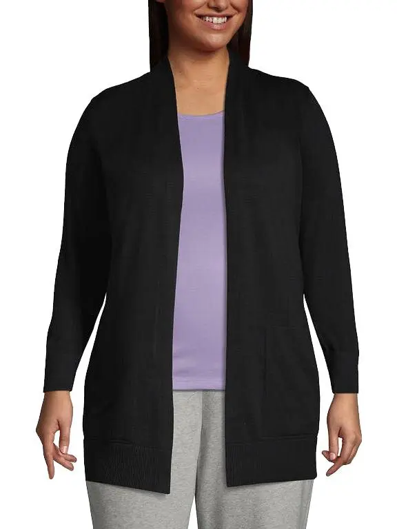 LANDS' END Long Sleeve Open Cardigan Sweater - Black