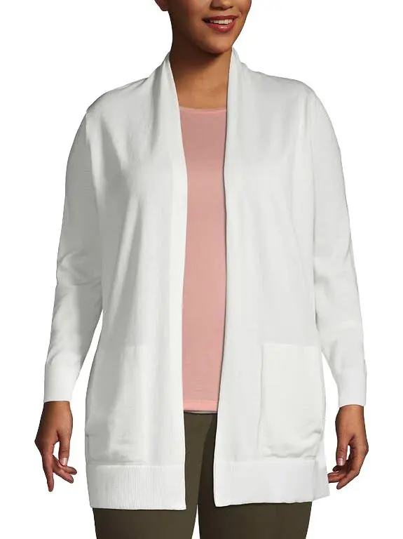LANDS' END Long Sleeve Open Cardigan Sweater - Ivory