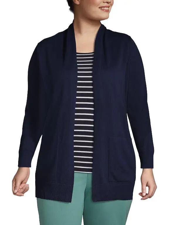 LANDS' END Long Sleeve Open Cardigan Sweater - Radiant Navy