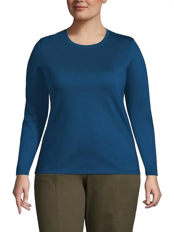LANDS' END Relaxed Supima Cotton Long Sleeve Crew Neck T-shirt - Baltic Teal