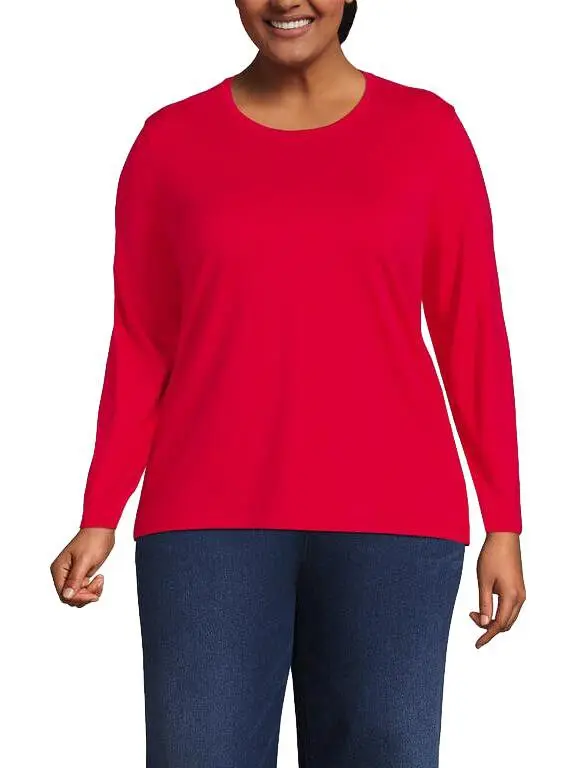 LANDS' END Relaxed Supima Cotton Long Sleeve Crew Neck T-shirt - Berry Rouge