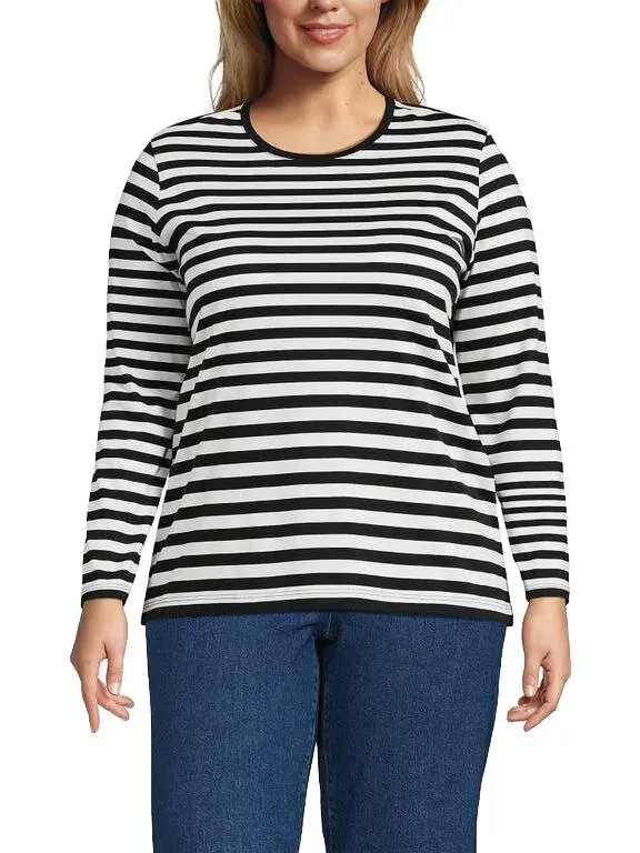 LANDS' END Supima Cotton Long Sleeve Crewneck T-shirt - Black Even Stripe