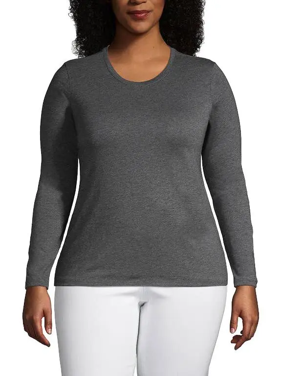 LANDS' END Relaxed Supima Cotton Long Sleeve Crew Neck T-shirt - Charcoal Heather