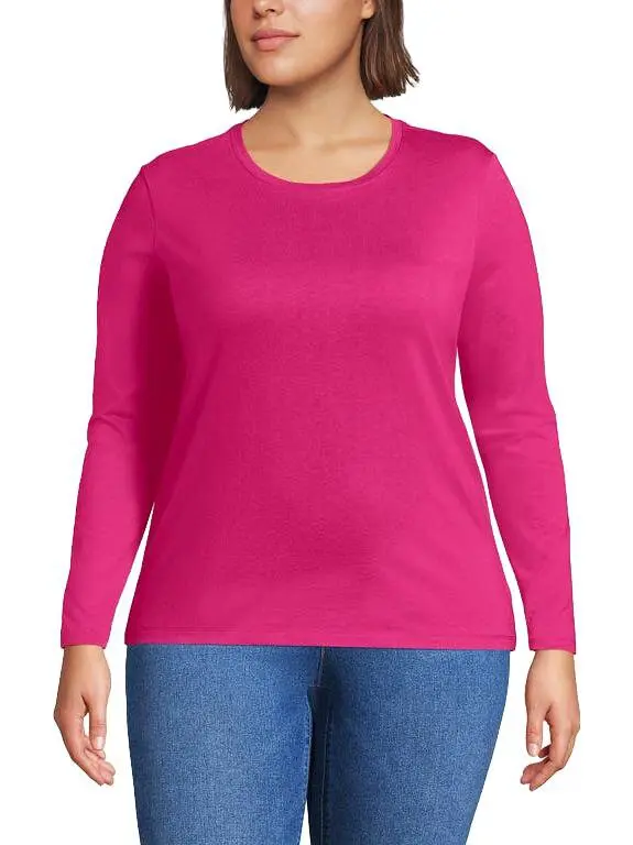LANDS' END Supima Cotton Long Sleeve Crewneck T-shirt - Cherry Fuchsia