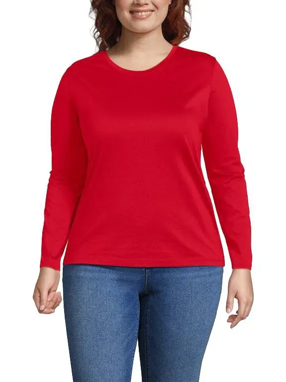 LANDS' END Relaxed Supima Cotton Long Sleeve Crew Neck T-shirt - Compass Red